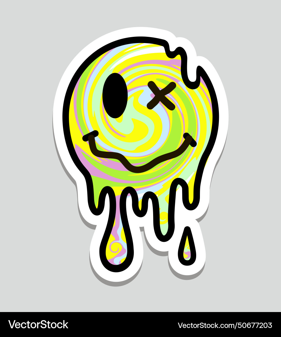 Melting smile sticker funny psychedelic surreal Vector Image