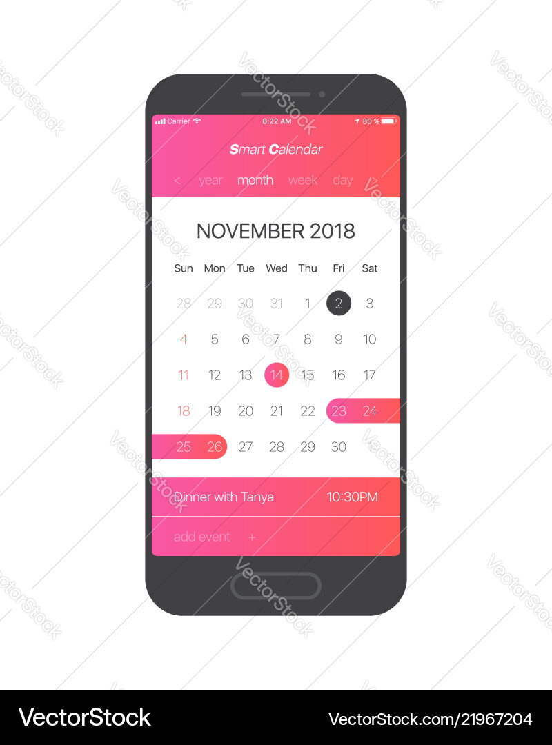Calendar app ui concept Royalty Free Vector Image