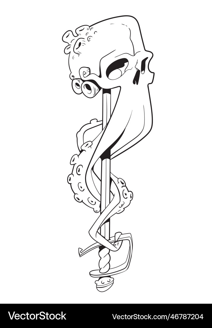 Pirate skull with octopus tentacles and sword Vector Image