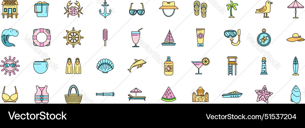 Seaside icons set color line Royalty Free Vector Image