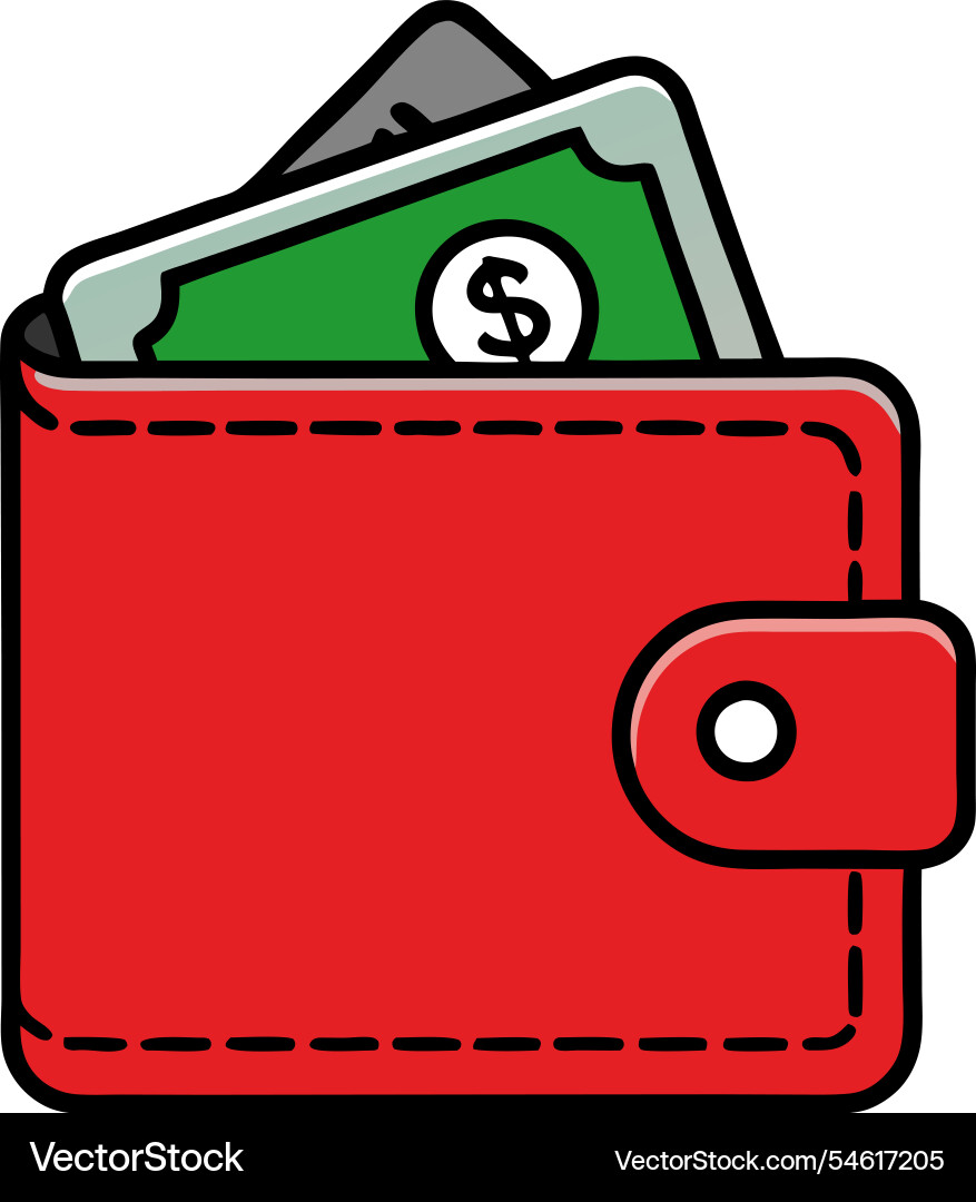 A wallet with money cartoon Royalty Free Vector Image