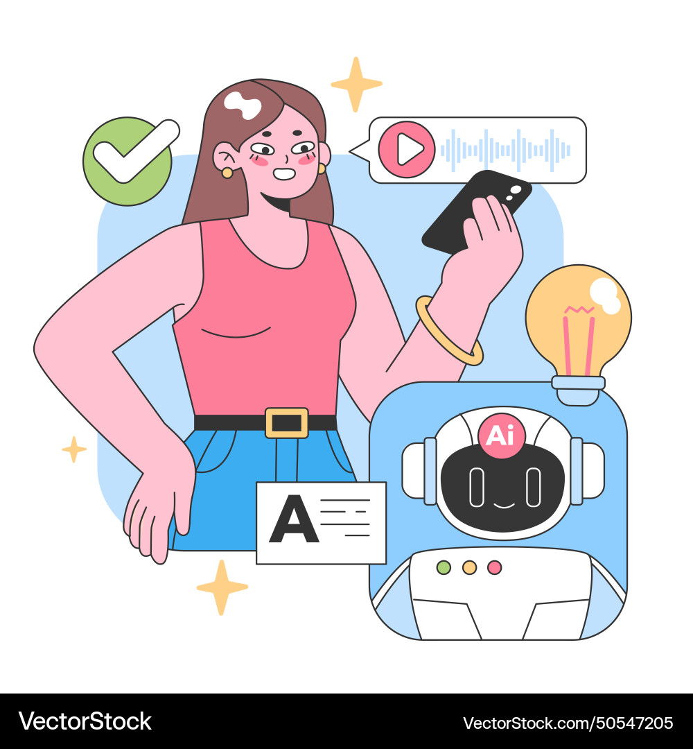 Confident woman engages with virtual assistant Vector Image