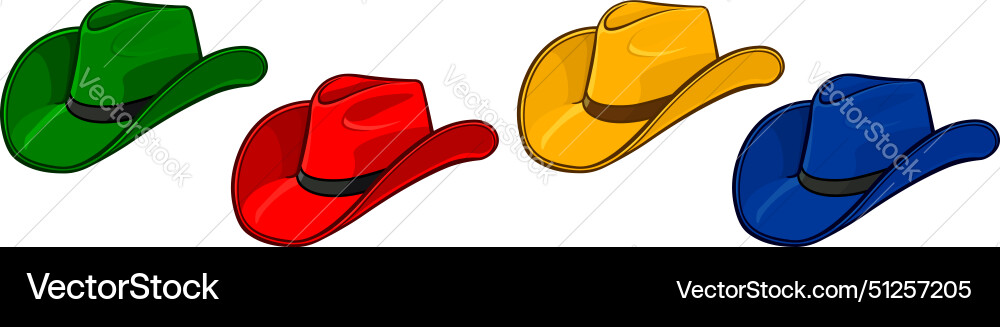 Cowboy stetson hat set bright colors Royalty Free Vector