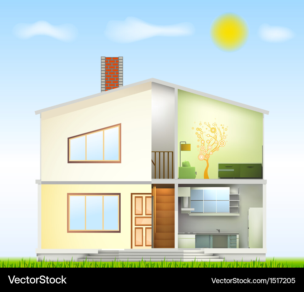 Cut in house interiors and part facade Royalty Free Vector