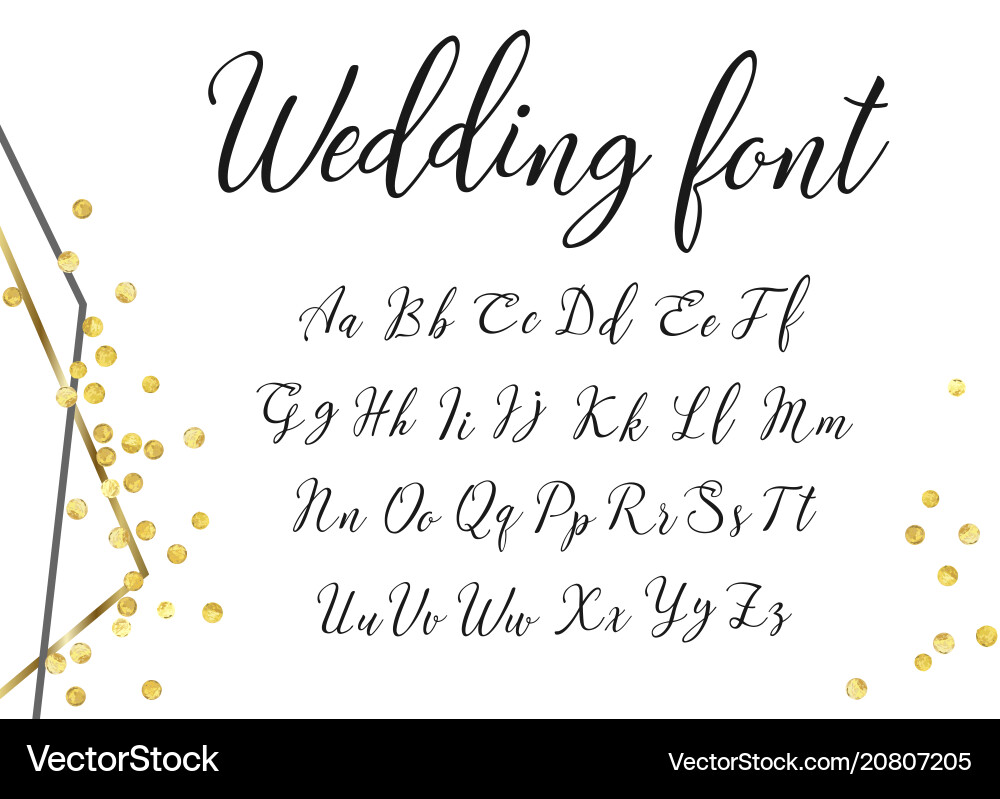 Gold Wedding Calligraphy Font Royalty Free Vector Image