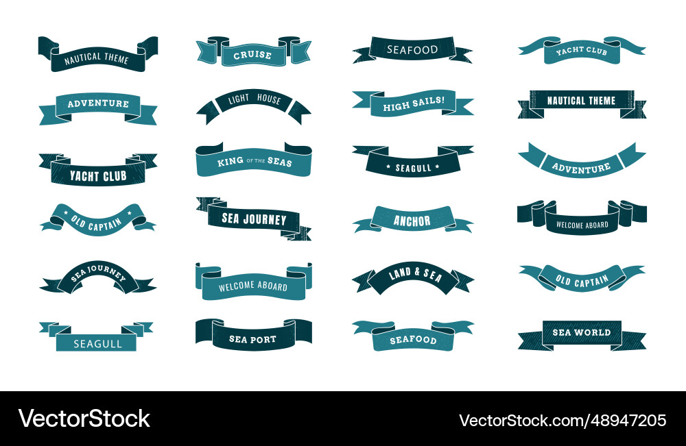 Marine banner ribbon set curved anchor scroll Vector Image