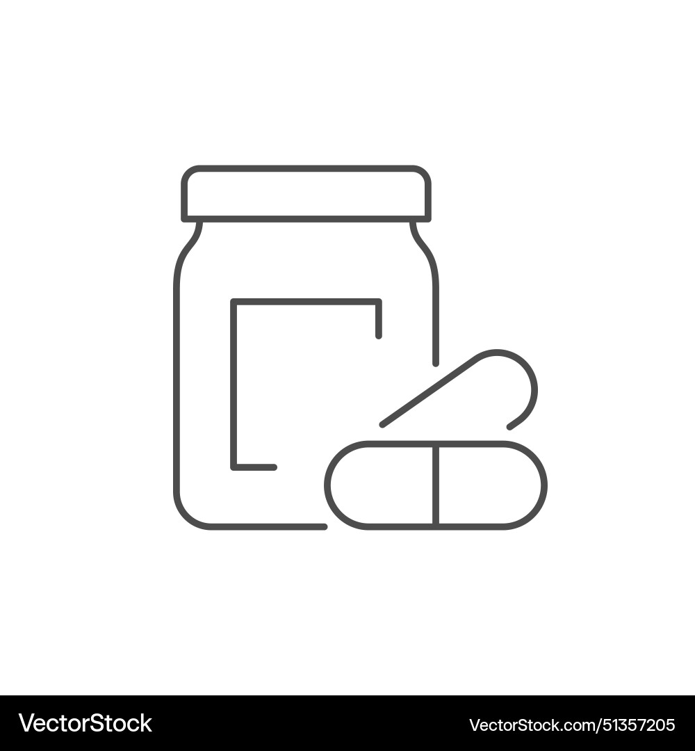 Pills container line outline icon Royalty Free Vector Image