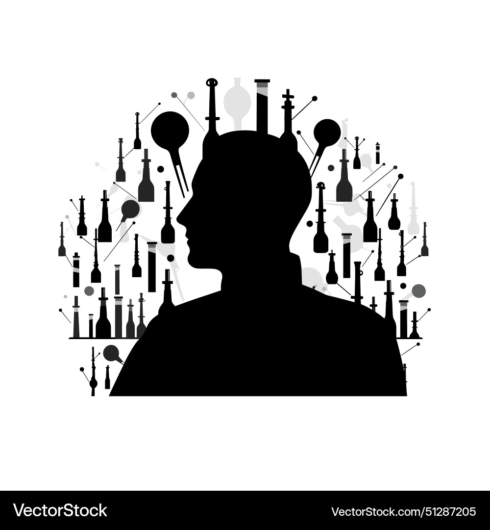 Silhouette of man surrounded by science and lab Vector Image