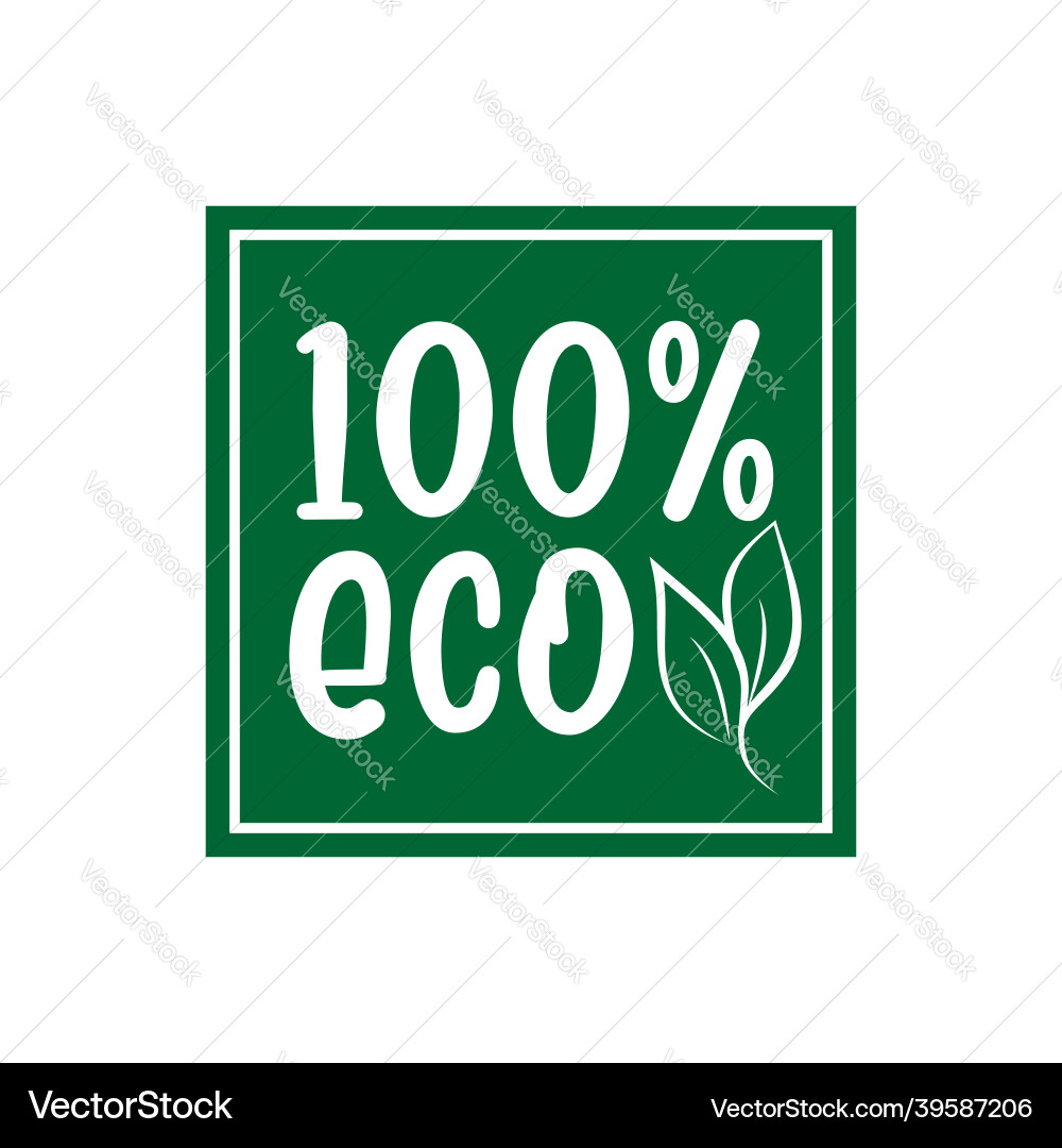 100 eco - logo green leaf label Royalty Free Vector Image