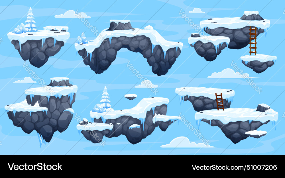 Arcade game platforms with ice snow and stairs Vector Image