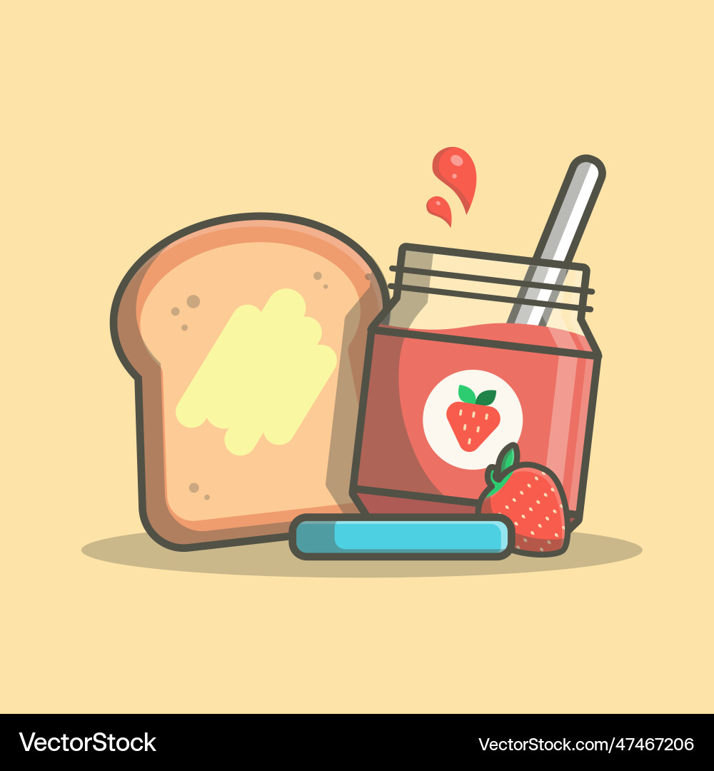 Bread with strawberry jam cartoon Royalty Free Vector Image