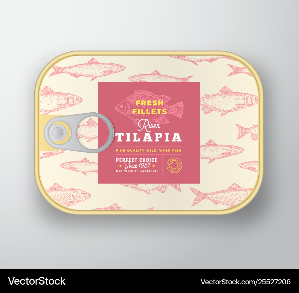 Canned fish label template abstract Royalty Free Vector