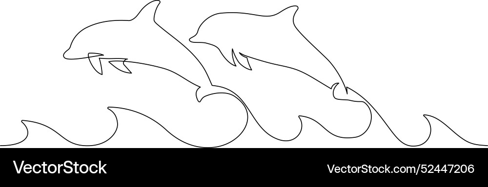 One continuous line drawing of couple dolphin Vector Image