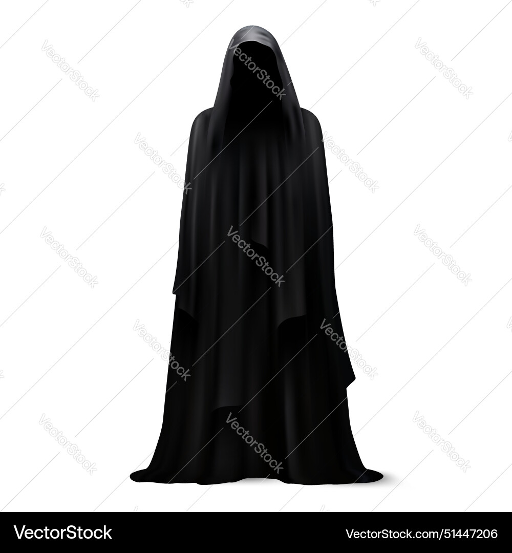 Realistic death hood scary black robe grim reaper Vector Image