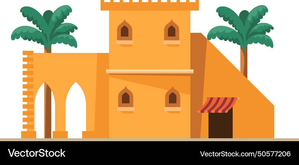 Sand bricks arabic house with columns and arches Vector Image