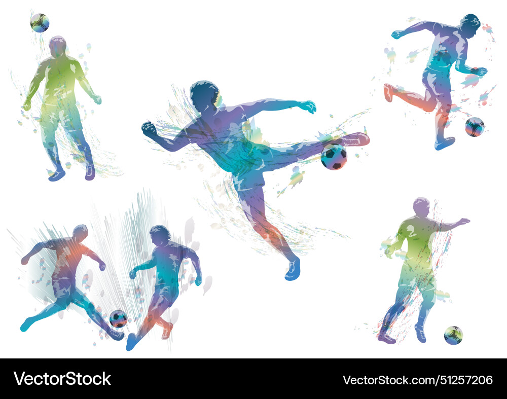 Soccer players silhouette set Royalty Free Vector Image