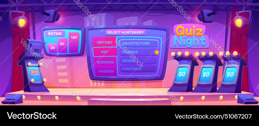 Quiz tv show stage cartoon Royalty Free Vector Image