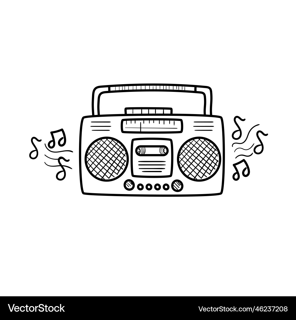 Boombox Drawing 80s & 90s Old School Music Hip Hop Beatbox Boombox