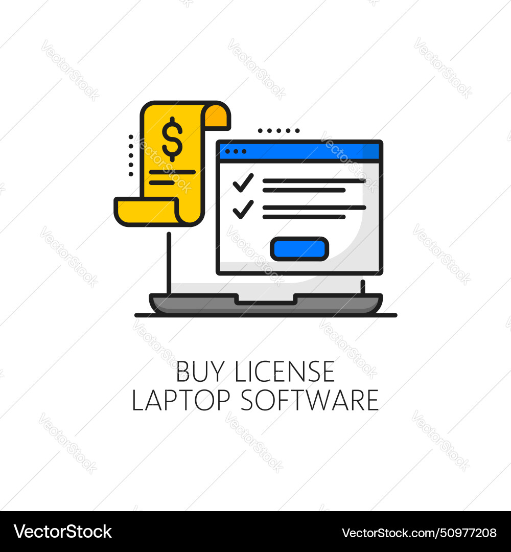 Buy license laptop software line color icon sign Vector Image