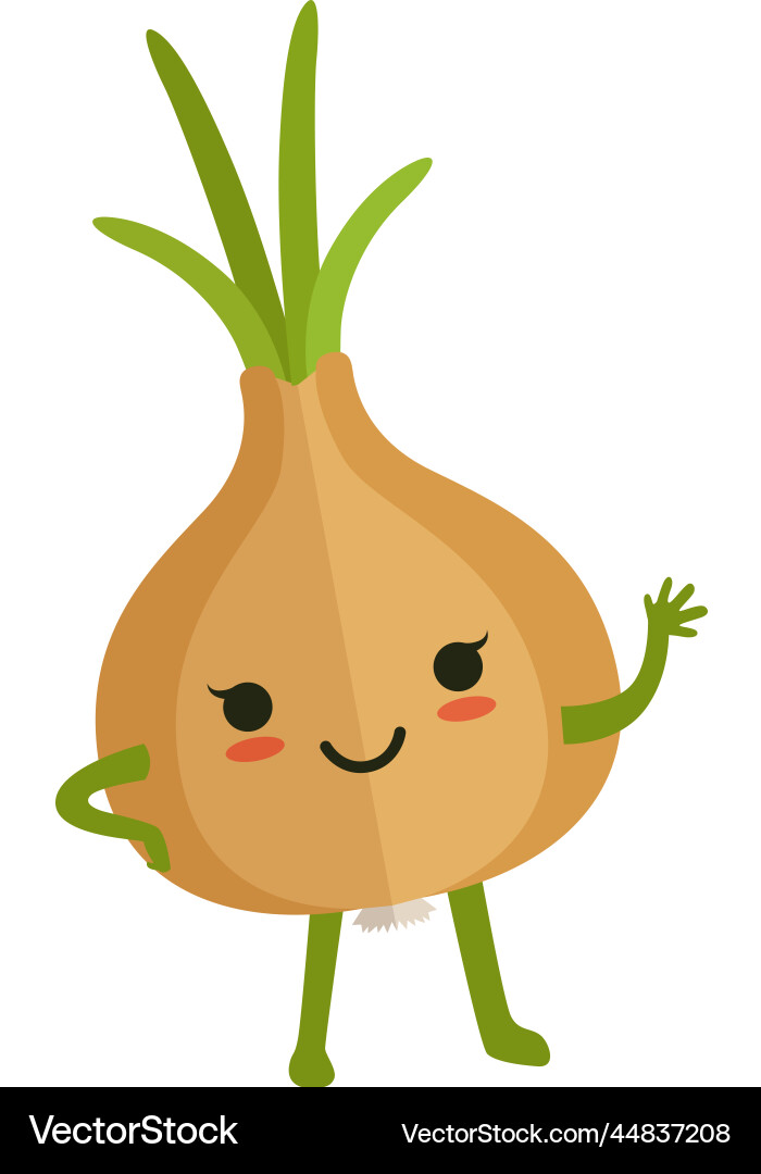 Cute onion character funny vegetable waving hand Vector Image