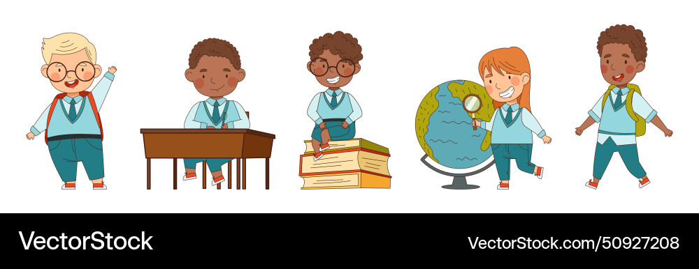 Happy children in school uniform class Royalty Free Vector