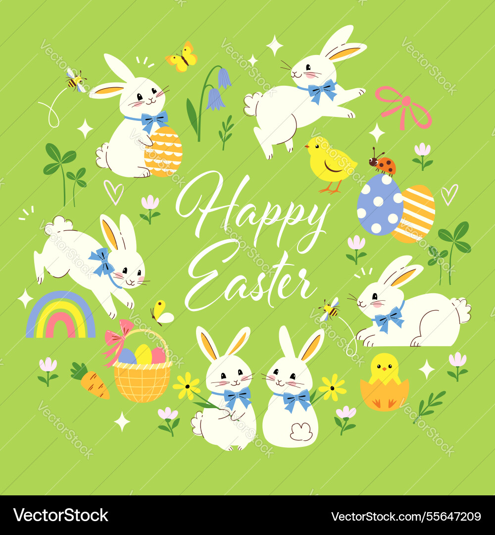 Easter square greeting card with cute happy Vector Image
