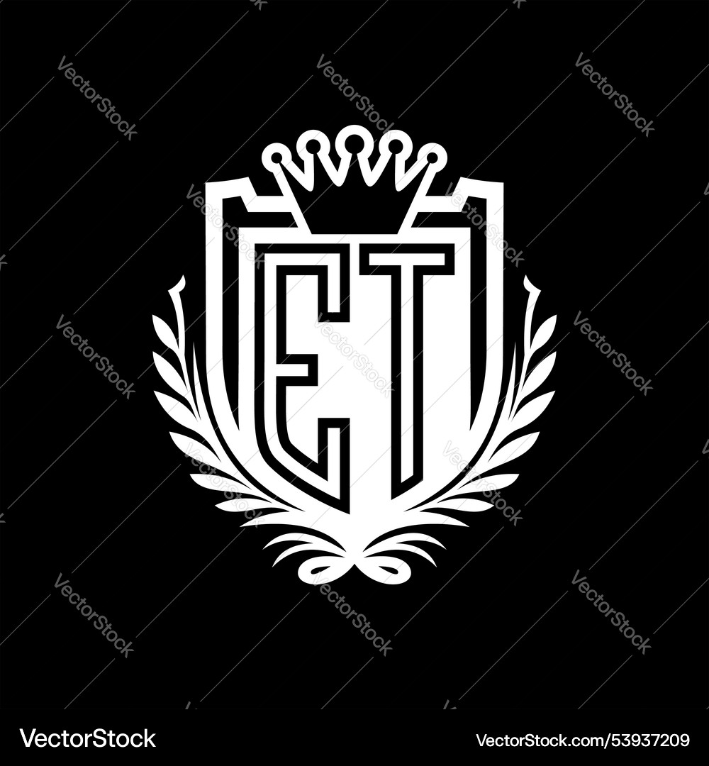 Et letter logo heraldic shield shape with crown Vector Image