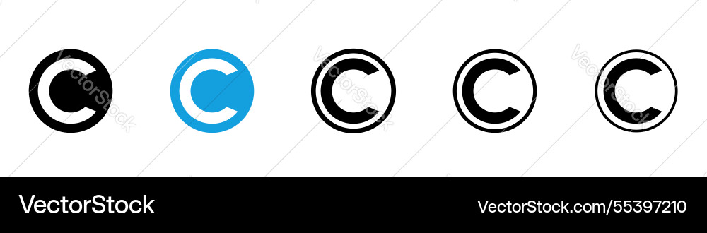 Copyright icons collection in black and blue Vector Image