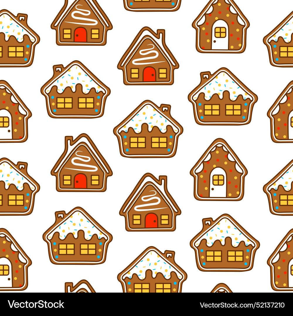 Gingerbread christmas house seamless pattern Vector Image