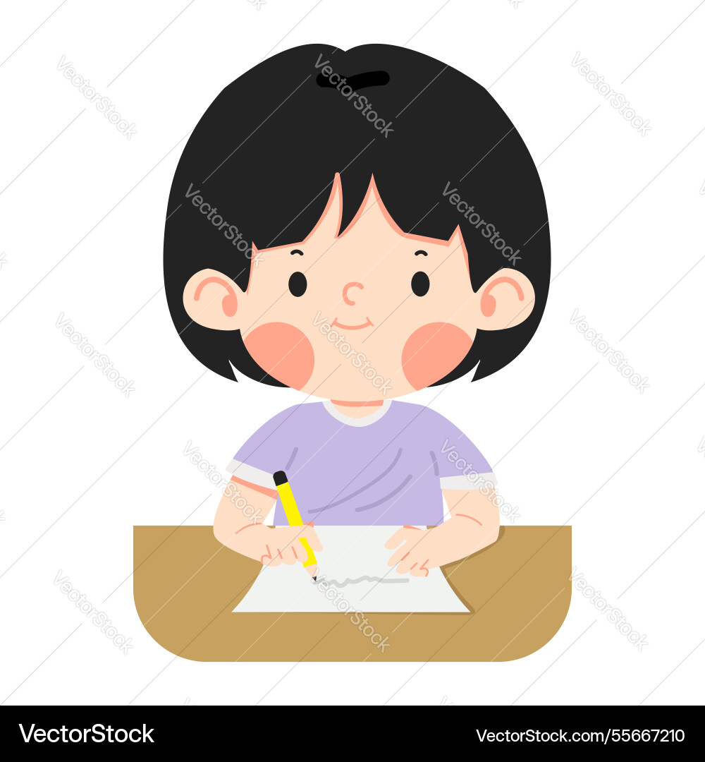 Kid girl doing homework writing Royalty Free Vector Image
