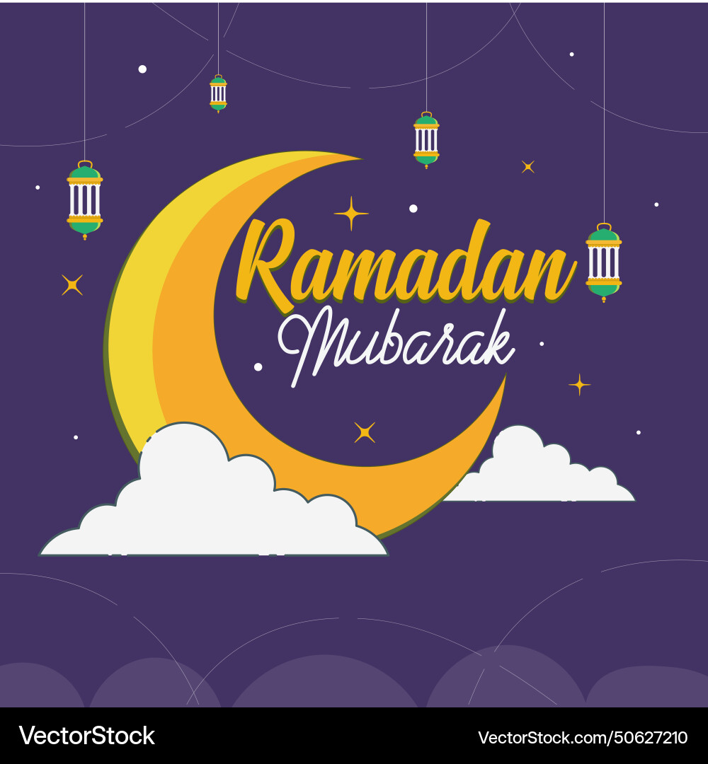 Ramadan moon in dark purple sky background Vector Image