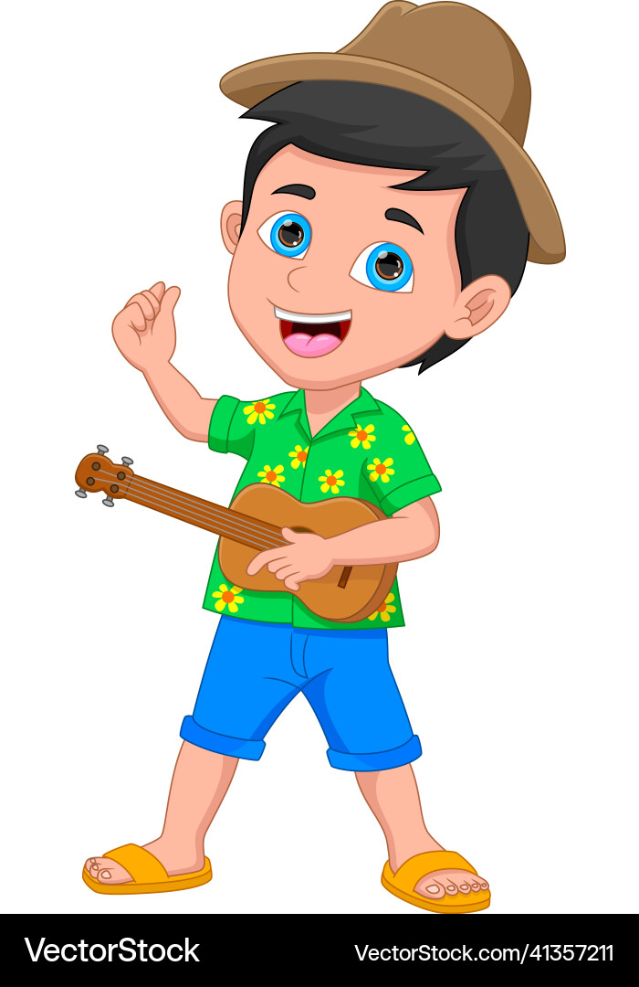 Cartoon cute boy playing ukulele Royalty Free Vector Image