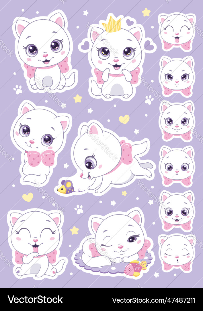 Cute cartoon cats printable stickers Royalty Free Vector