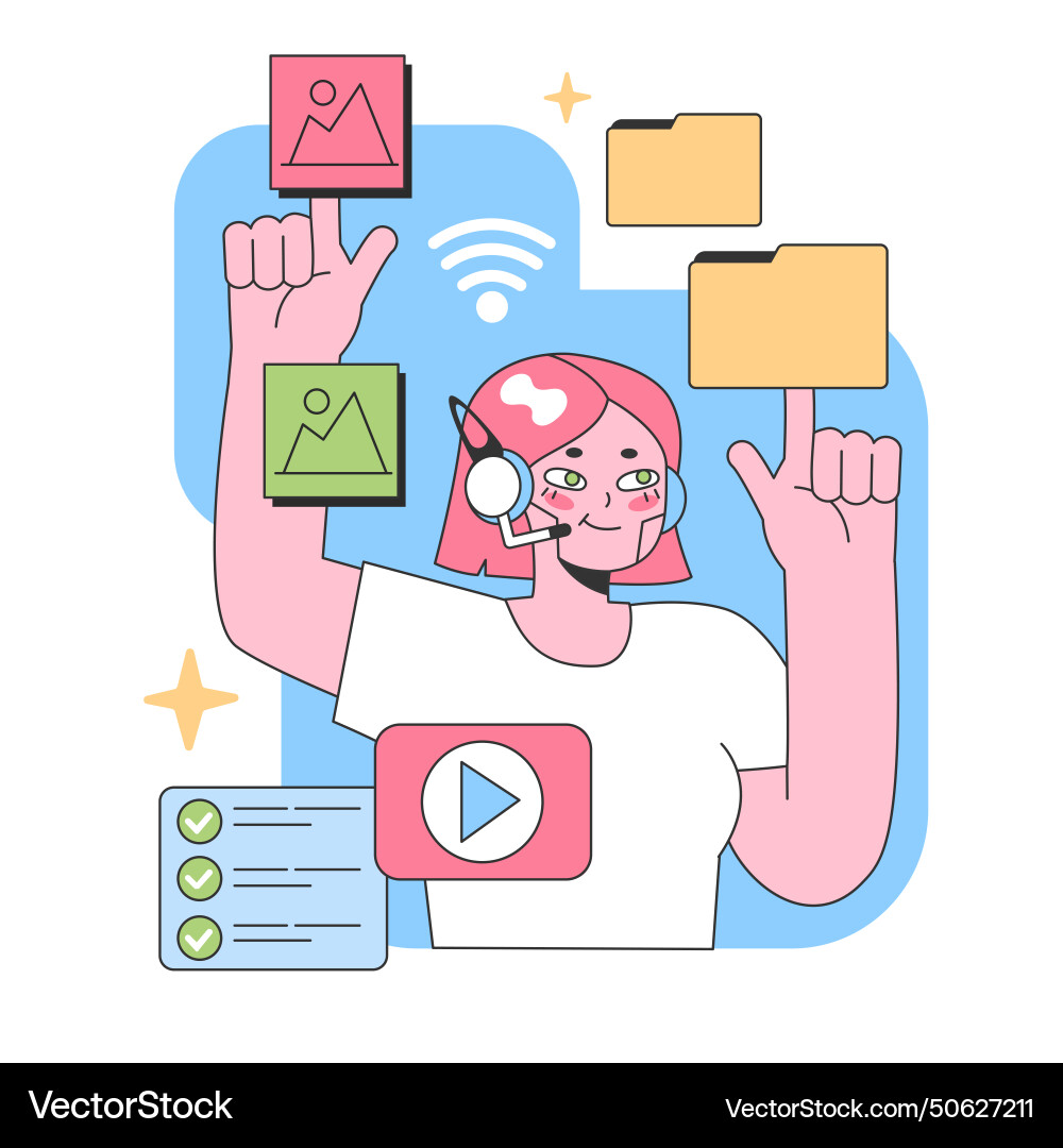 Engaged virtual assistant manages multimedia Vector Image