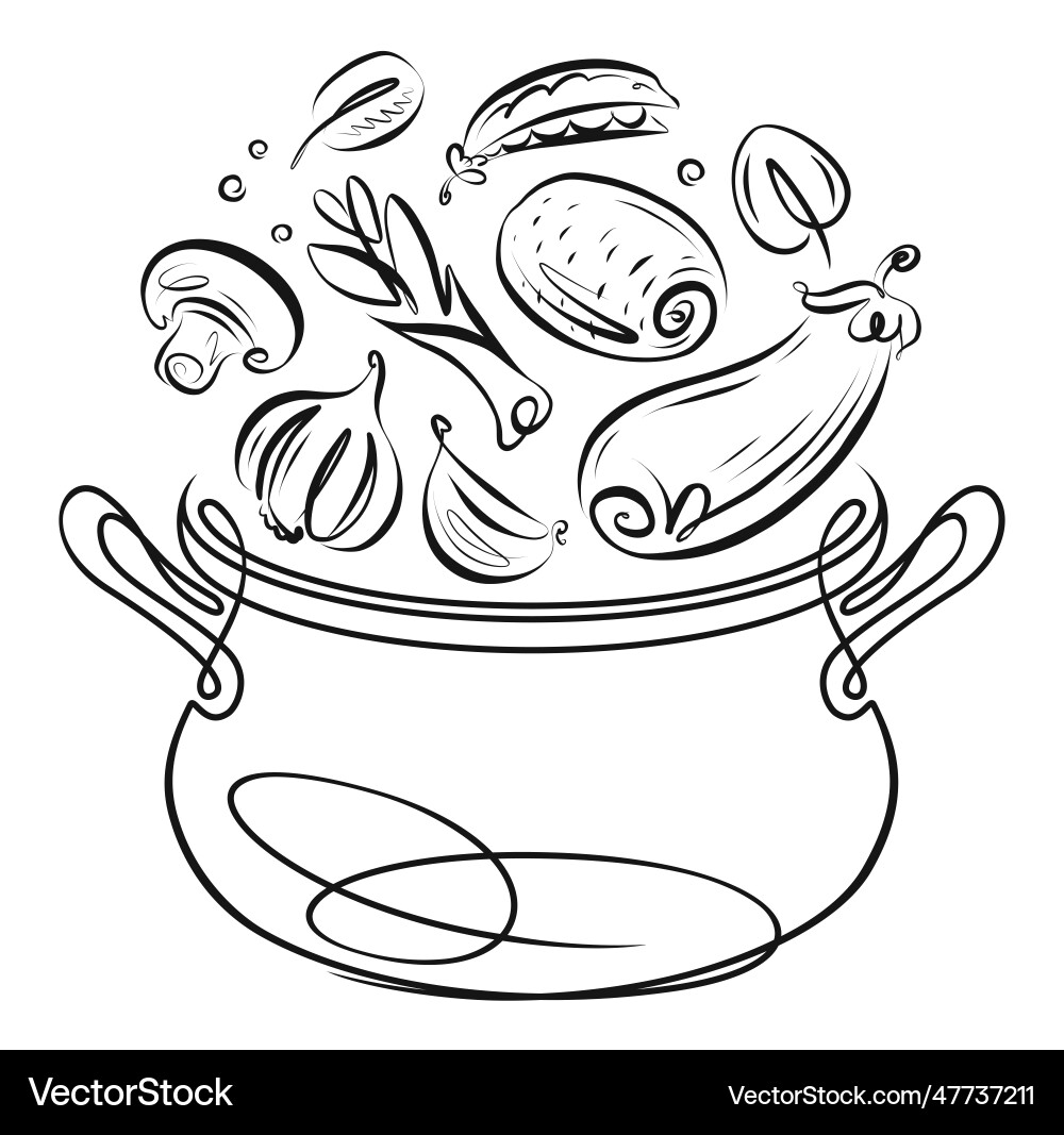 Fresh vegetables falling into kitchen pan healthy Vector Image