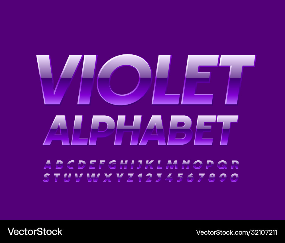 Violet Alphabet Buchstaben und Zahlen glänzend Vektor Bild