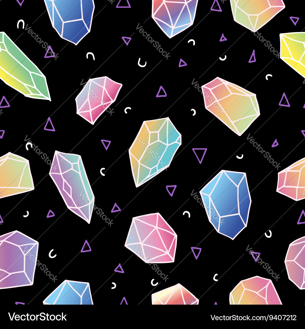Crystal seamless pattern 80s colorful background Vector Image