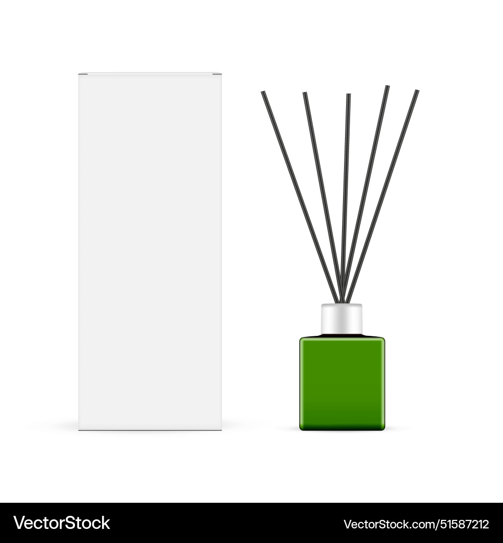 Green diffuser bottle with black aroma sticks Vector Image