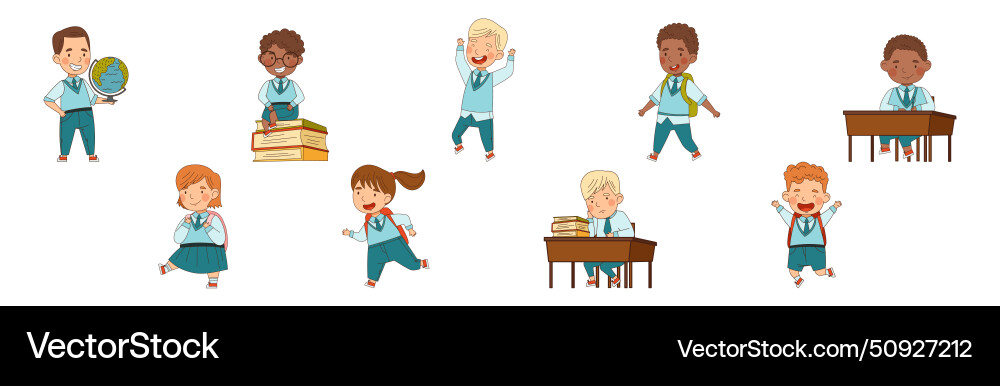 Happy children in school uniform class Royalty Free Vector