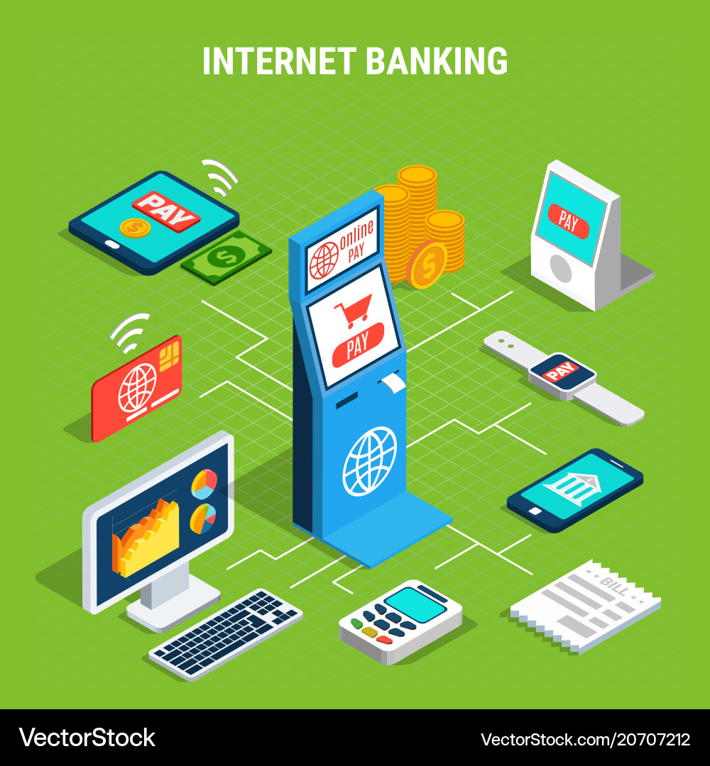 Internet banking isometric flowchart Royalty Free Vector