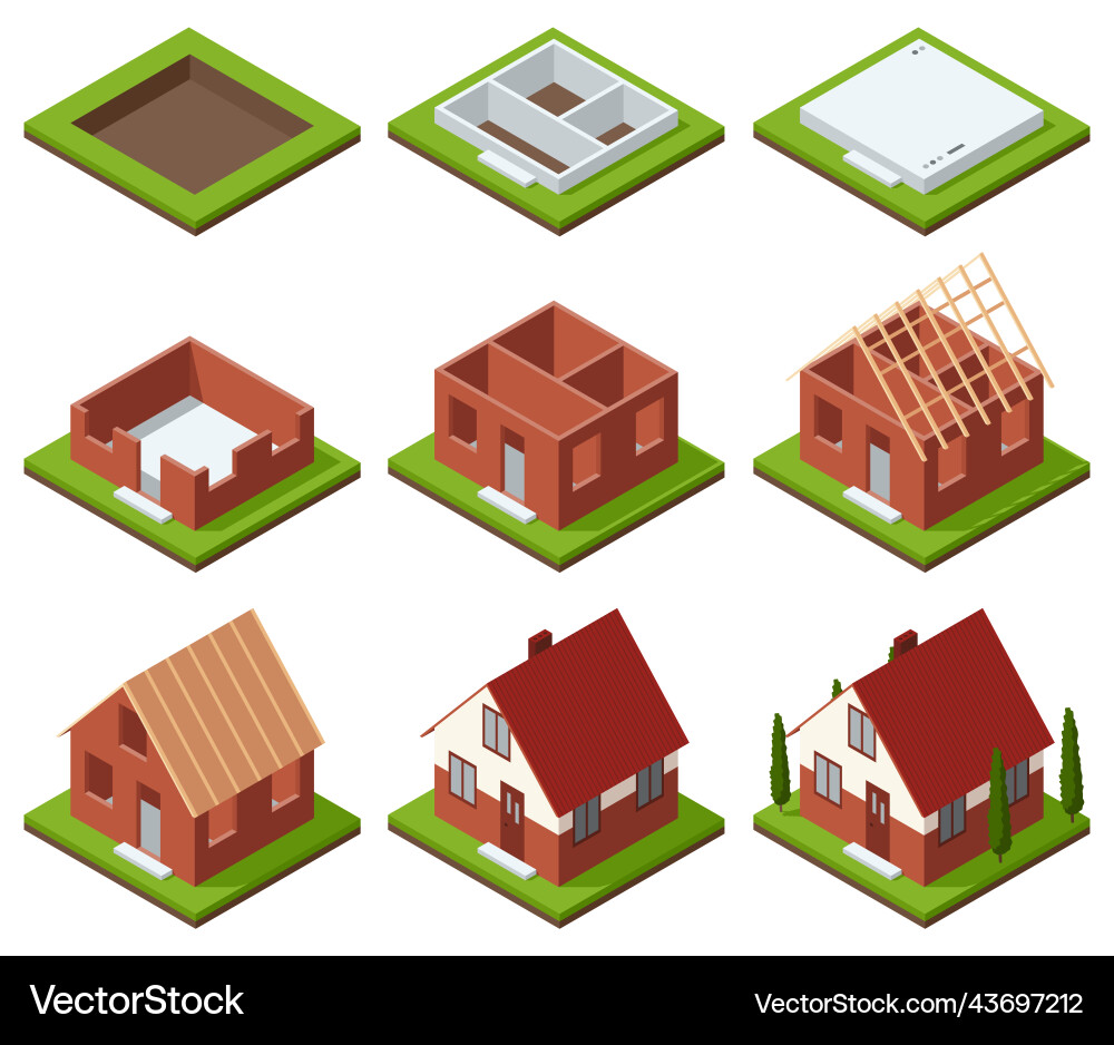 Isometric House Construction Stages Royalty Free Vector
