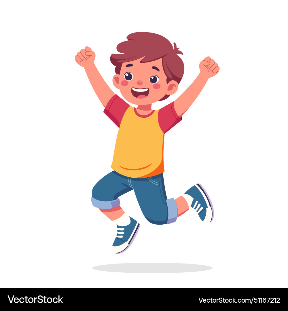 Joyful child leaping in the air capturing Vector Image
