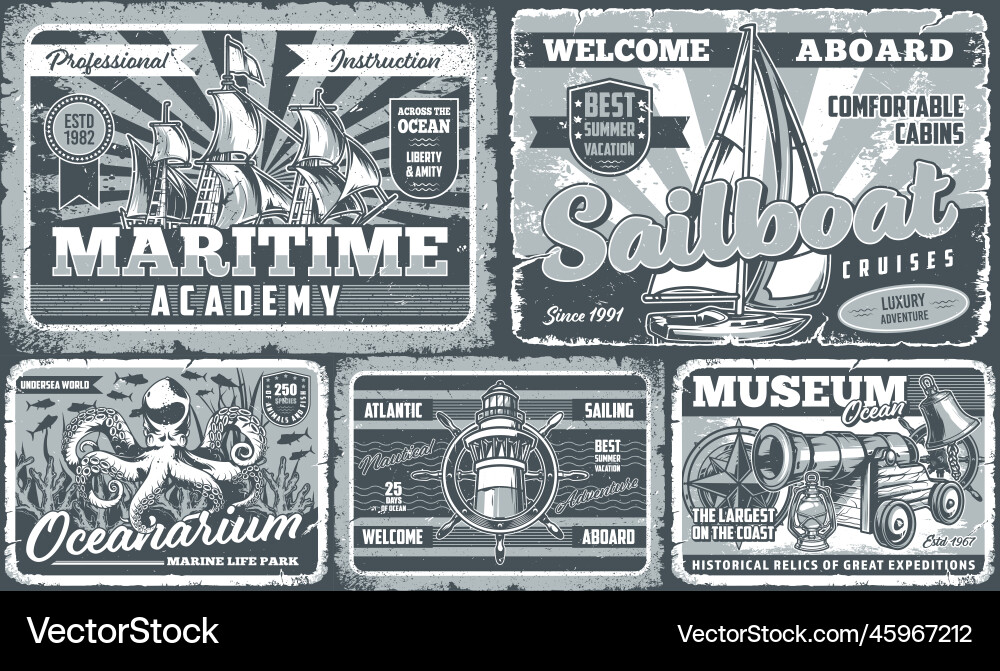 Ocean world flyers monochrome set Royalty Free Vector Image