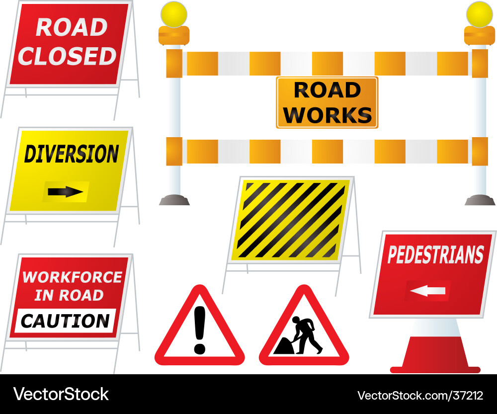 Road work signs Royalty Free Vector Image - VectorStock