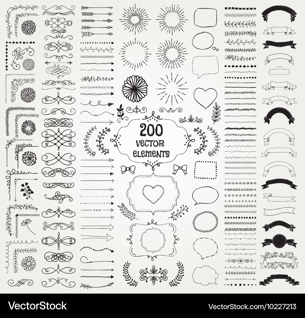 Big set of decorative hand drawn design Royalty Free Vector
