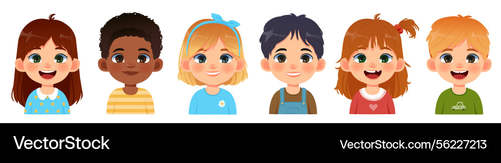 Cute cartoon kids with happy faces Royalty Free Vector Image