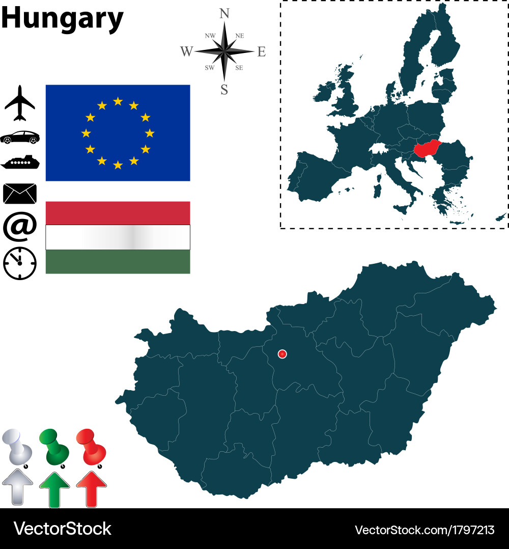 Hungary and european union map Royalty Free Vector Image