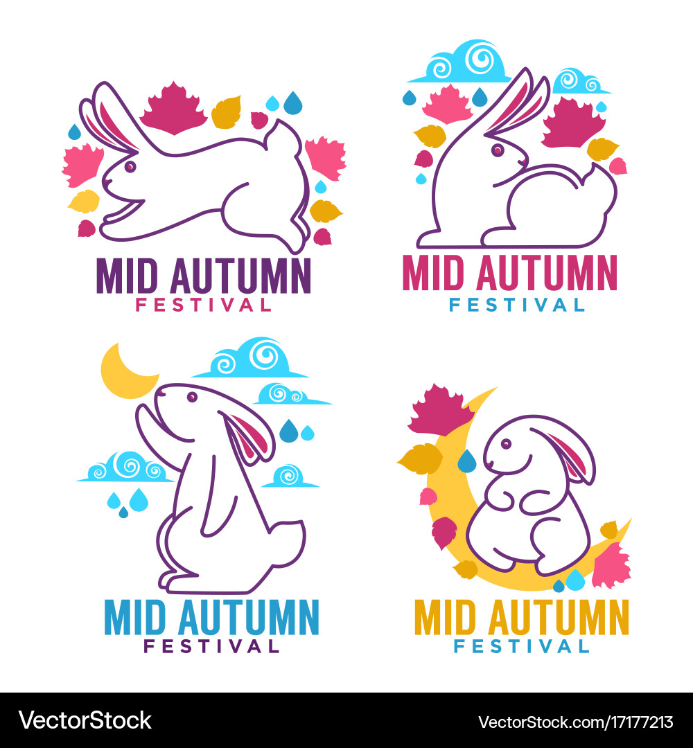 Mid autumn festival labels emblems and logo Vector Image