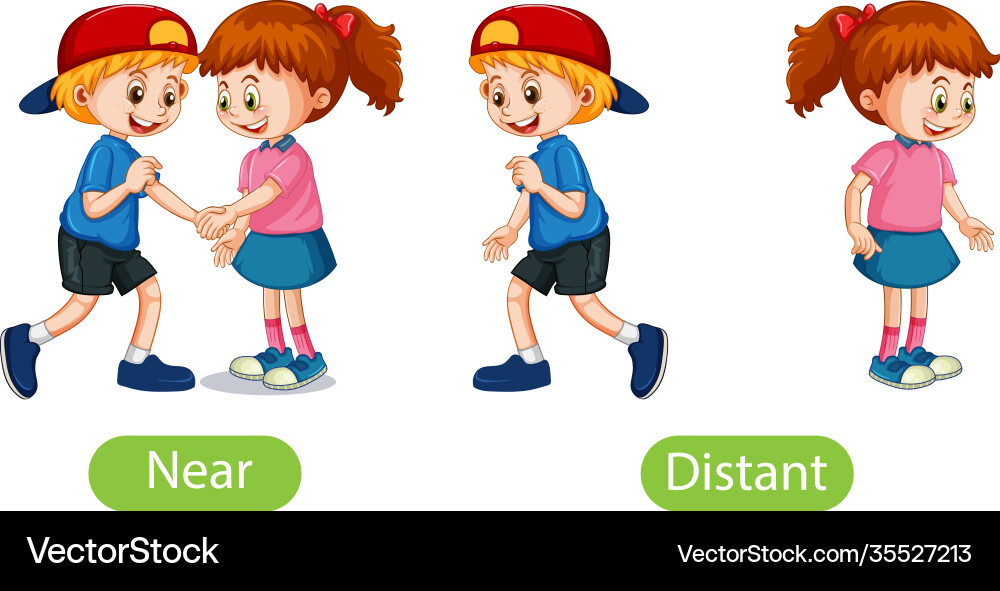 Opposite words with near and distant Royalty Free Vector