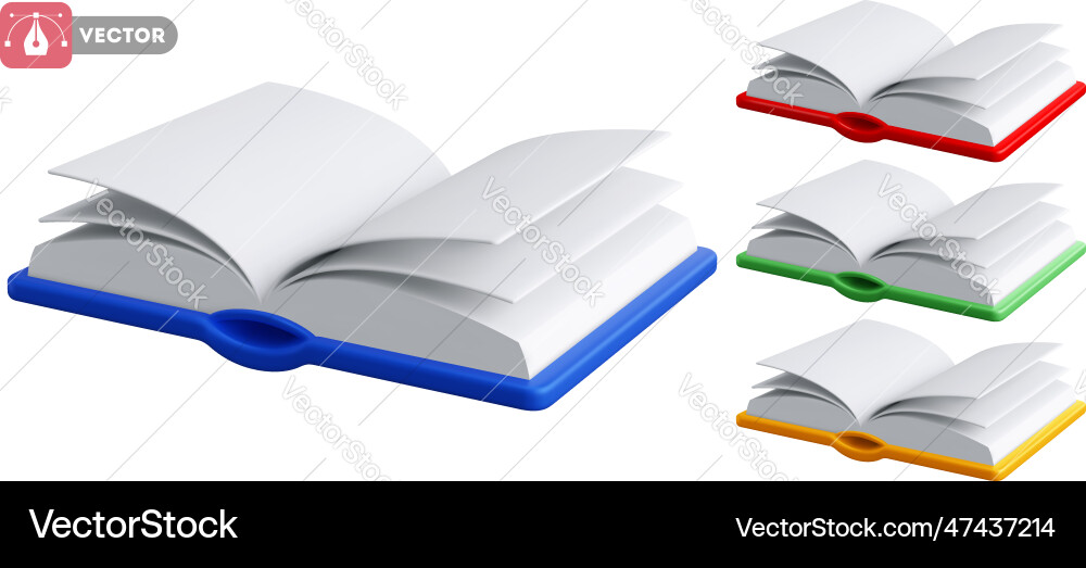 3D Open Book Icon Set - Realistic Royalty Free Vector Image